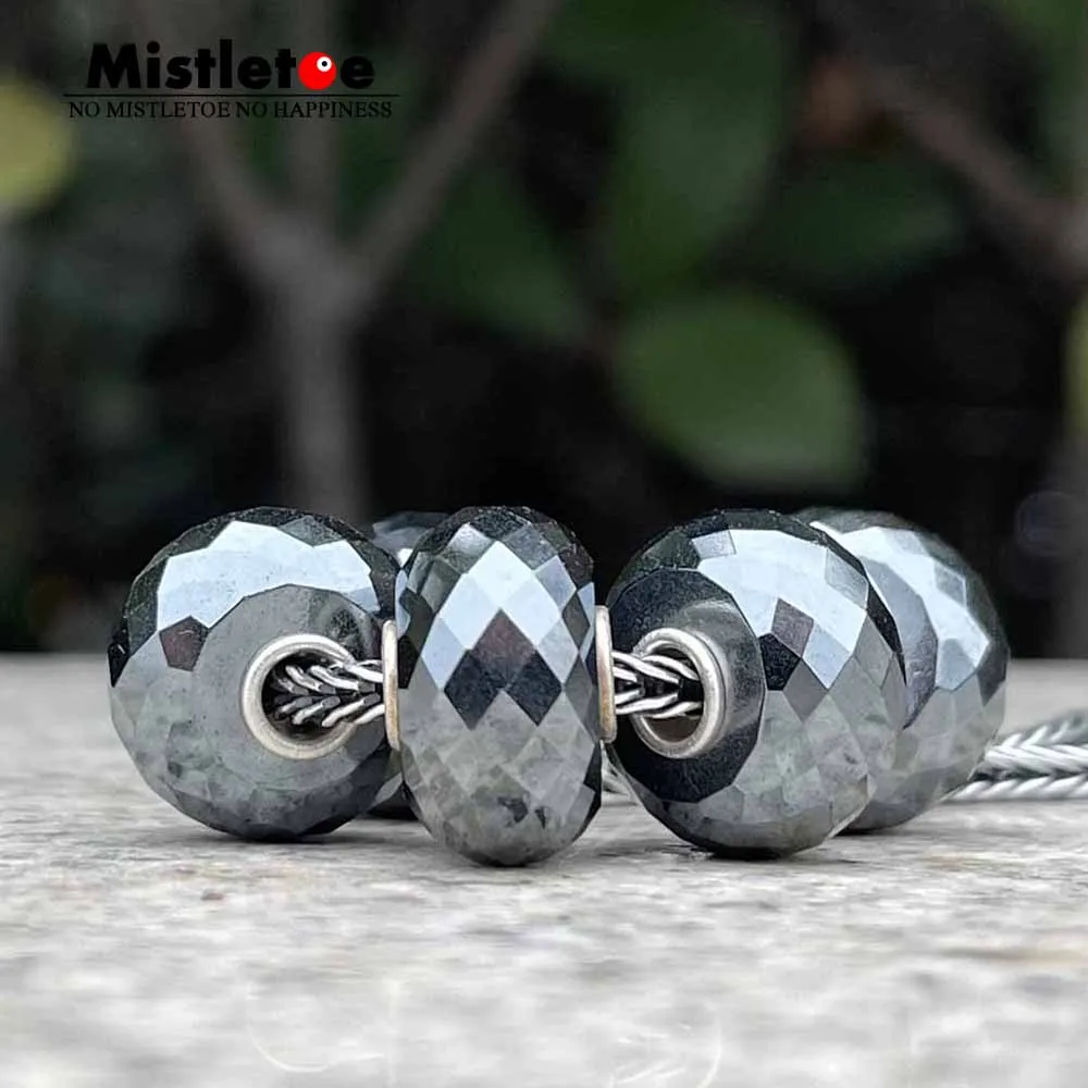 Mistletoe 925 Sterling Silver Faceted Natural Iron ore Stone Charm Bead ...