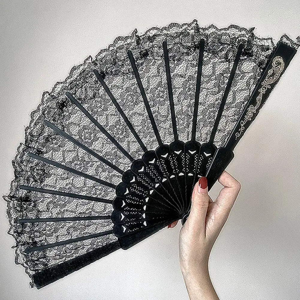 Lolita-Gothic-Fan-Victorian-Female-Lace-Hand-Fan-Vintage-Black-White ...