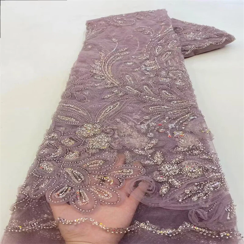 2024-Latest-Pink-African-Lace-Fabric-High-Quality-Sequins-Groom ...