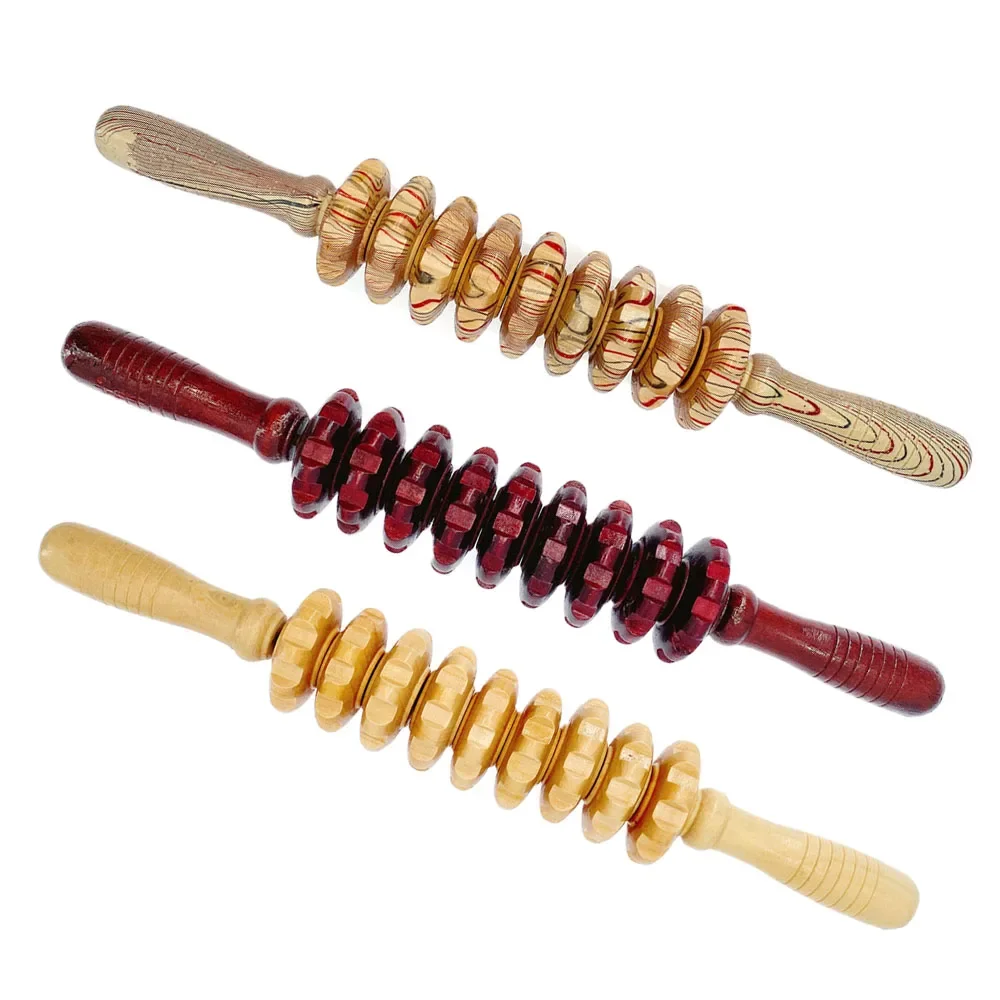 9-Wheel-Wooden-Abdomen-Massager-Multifunctional-Fitness-Roller-Stick ...