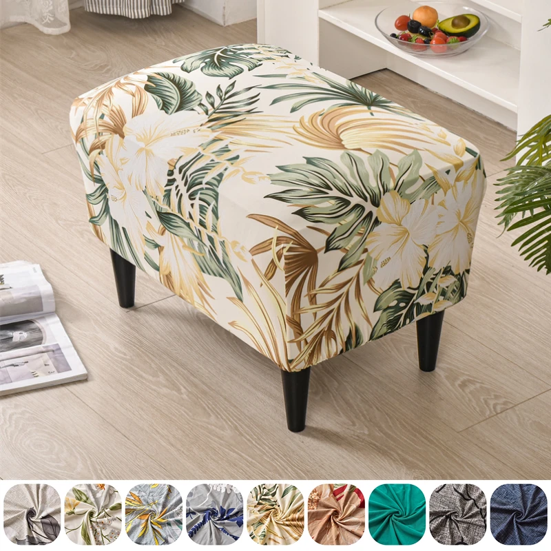 Nordic-Floral-Ottoman-Cover-Spandex-Rectangle-Stool-Cover-All-inclusive ...