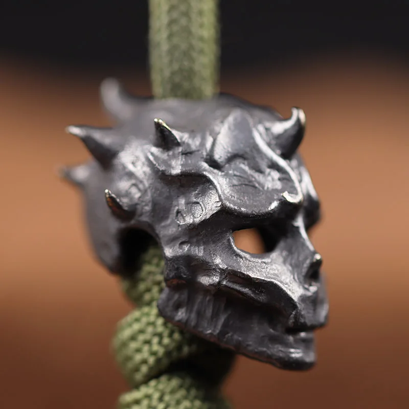 Spike Skull Head Black Brass Knife Bead EDC Outdoor DIY Paracord Woven ...