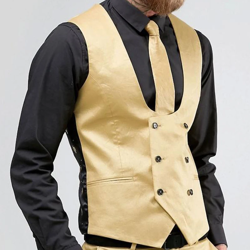 Double Breasted Gold Waistcoat For Men Slim Fit Causal Male Suit Vest ...
