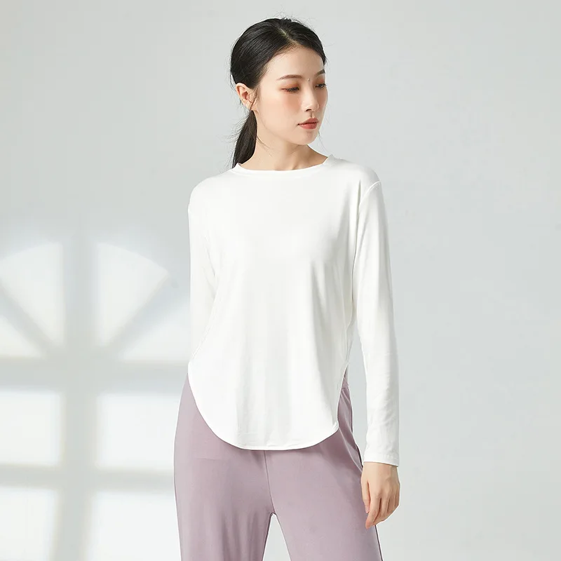 Women Modern Dance Practice Clothes Round Neck Long Sleeve Modal ...