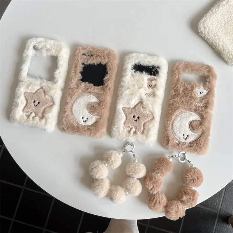 Cute Star Moon Fluffy Phone Case For Samsung Galaxy Z Flip 6 5 4 3 ...