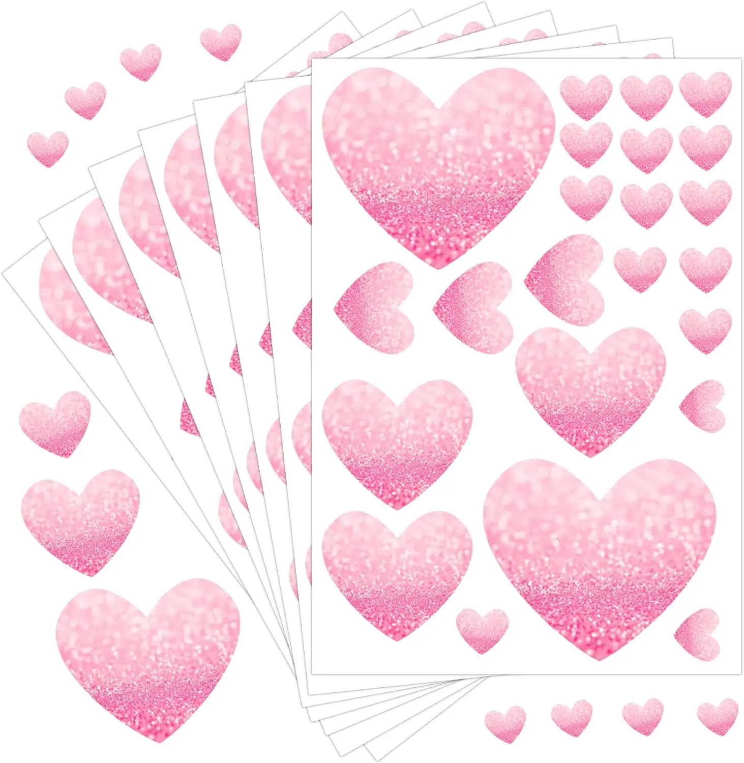 Valentine-s-Day-Pink-Heart-Shaped-Stickers-Shiny-Valentine-Crafts ...