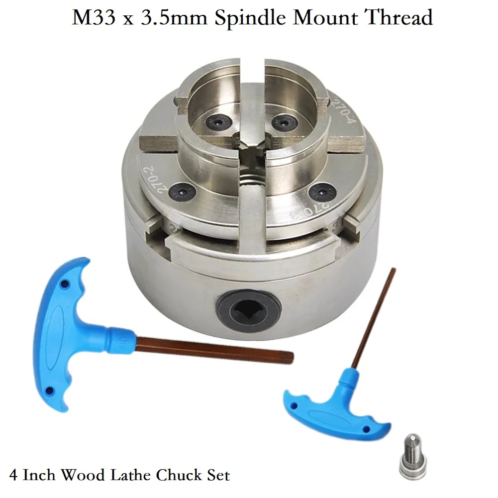 4" Scroll Chuck 100mm Wood Lathe Chuck Chrome Plated 4-Jaws Self ...