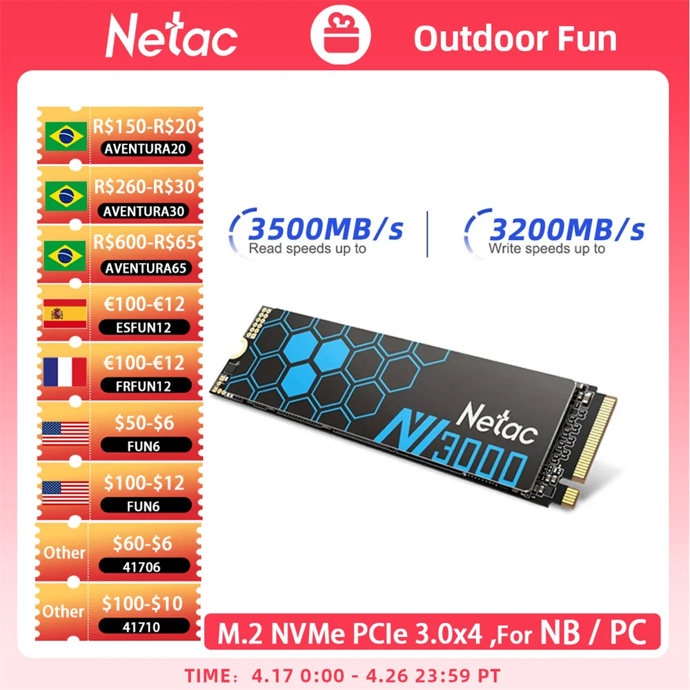 Netac SSD 500GB 1 테라바이트 M.2 NVME 방열판 SSD 250GB 2 테라바이트 내부 솔리드 스테이트 드라이브 ...