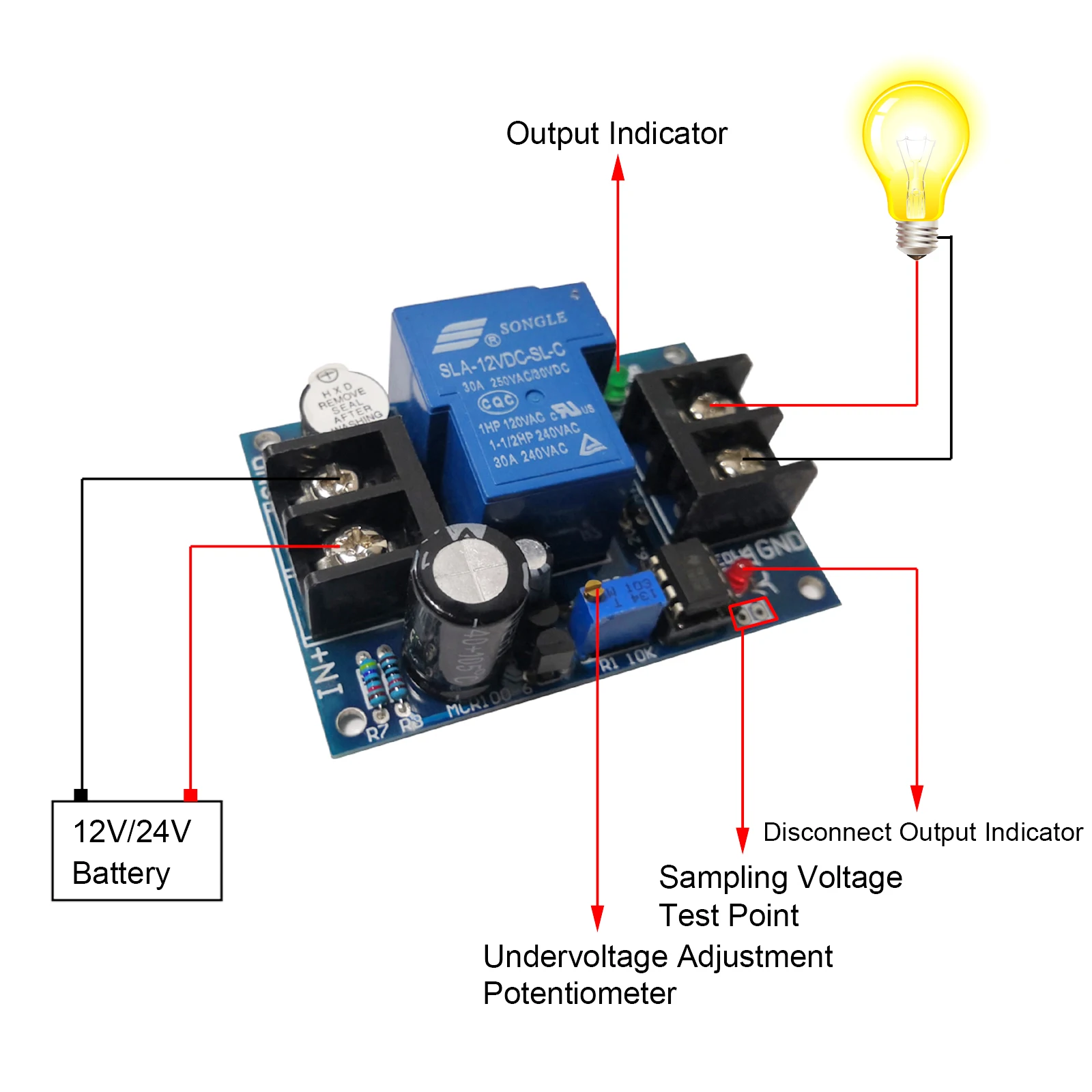 DC 12V 24V Lead-Acid Lithium Battery Discharge Controller Low Voltage ...
