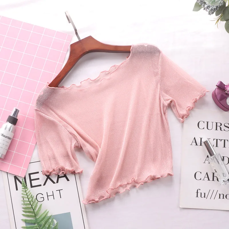 Summer Lace Mesh Crop TopS Women Sexy Sheer See Through Shirt Short ...