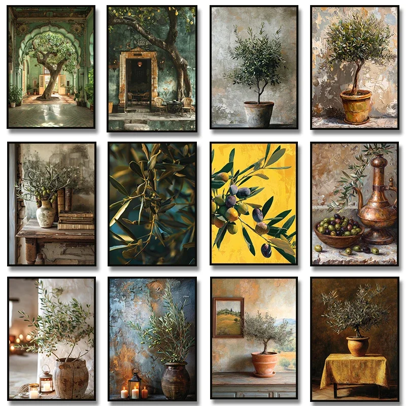 Italy Olive Tree Branches Leaves Architecture Canvas Painting ...
