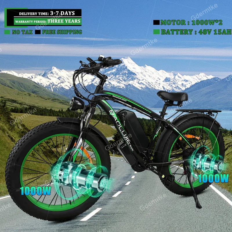 EU 2000W Electric Bike Dual drive 48V15AH Lithium Battery 21-speed ...