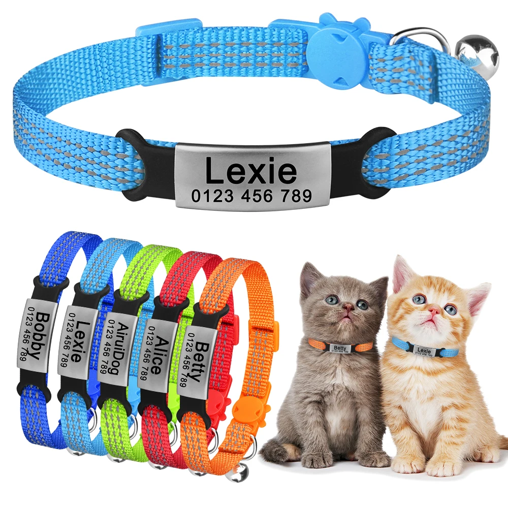 Personalized-Adjustable-Name-Nylon-Cat-Personalized-Id-Tag-Collar-Pet ...