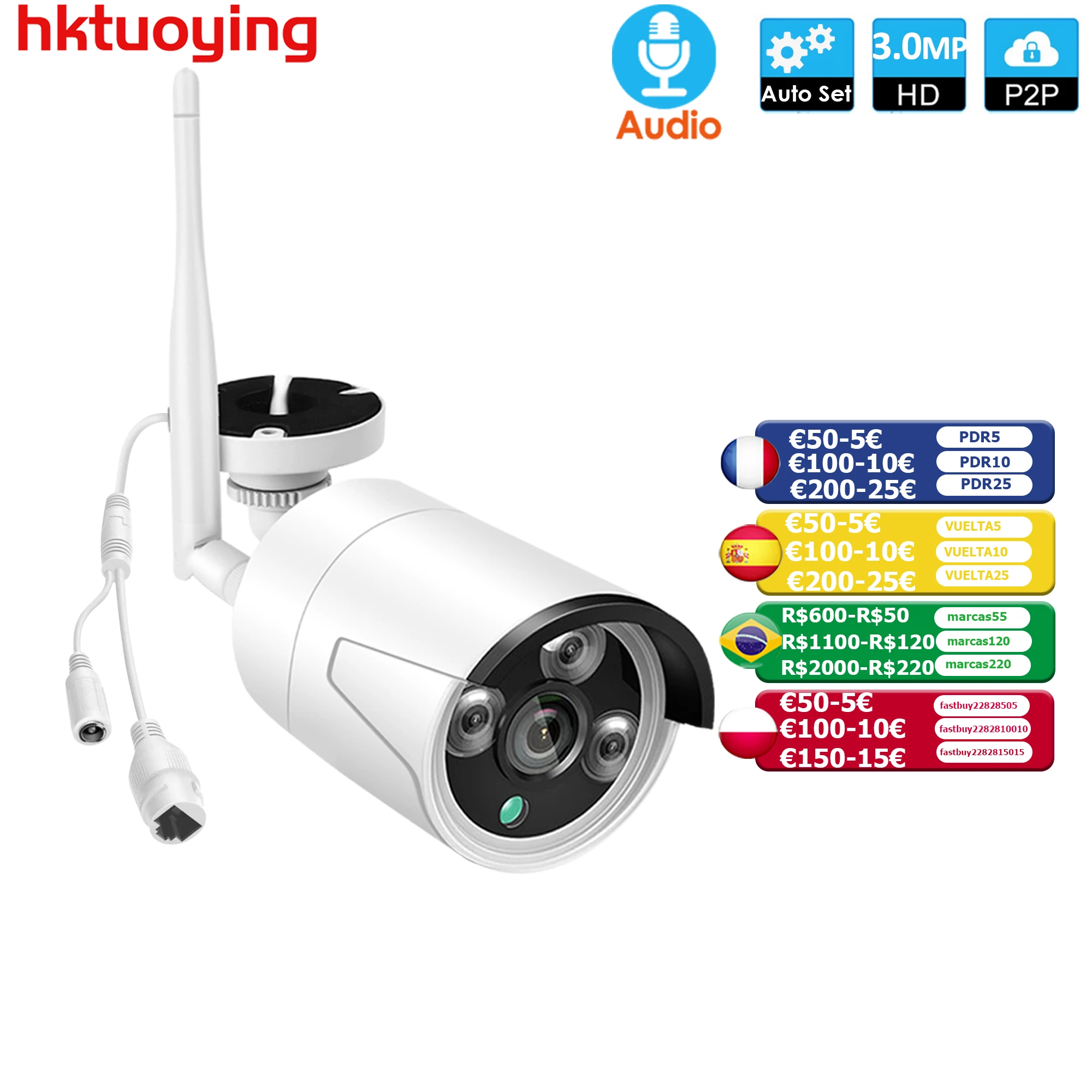 3.0mp Wireless Ip Camera 3.6mm Lens Waterproof Security Wifi Camera For ...