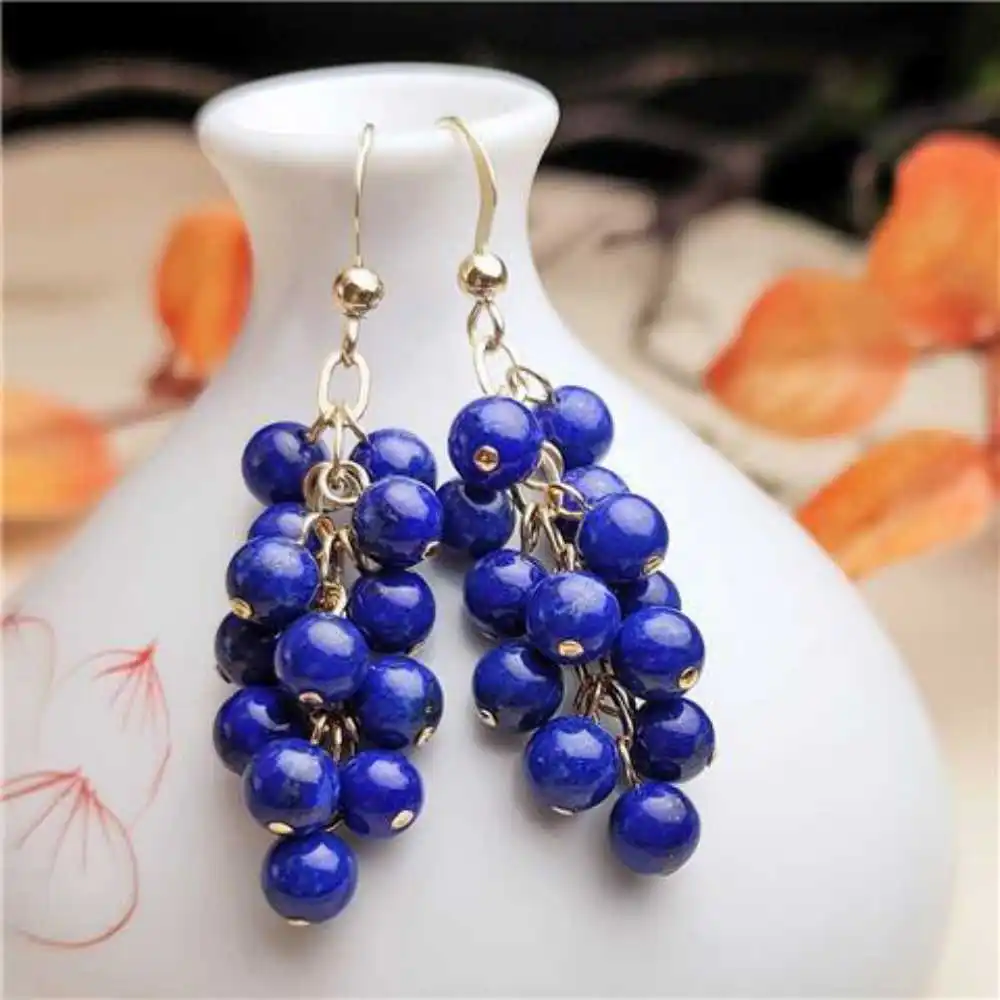 Natural-Lapis-lazuli-beads-Earrings-Grapes-Cluster-eardrop-Classic ...