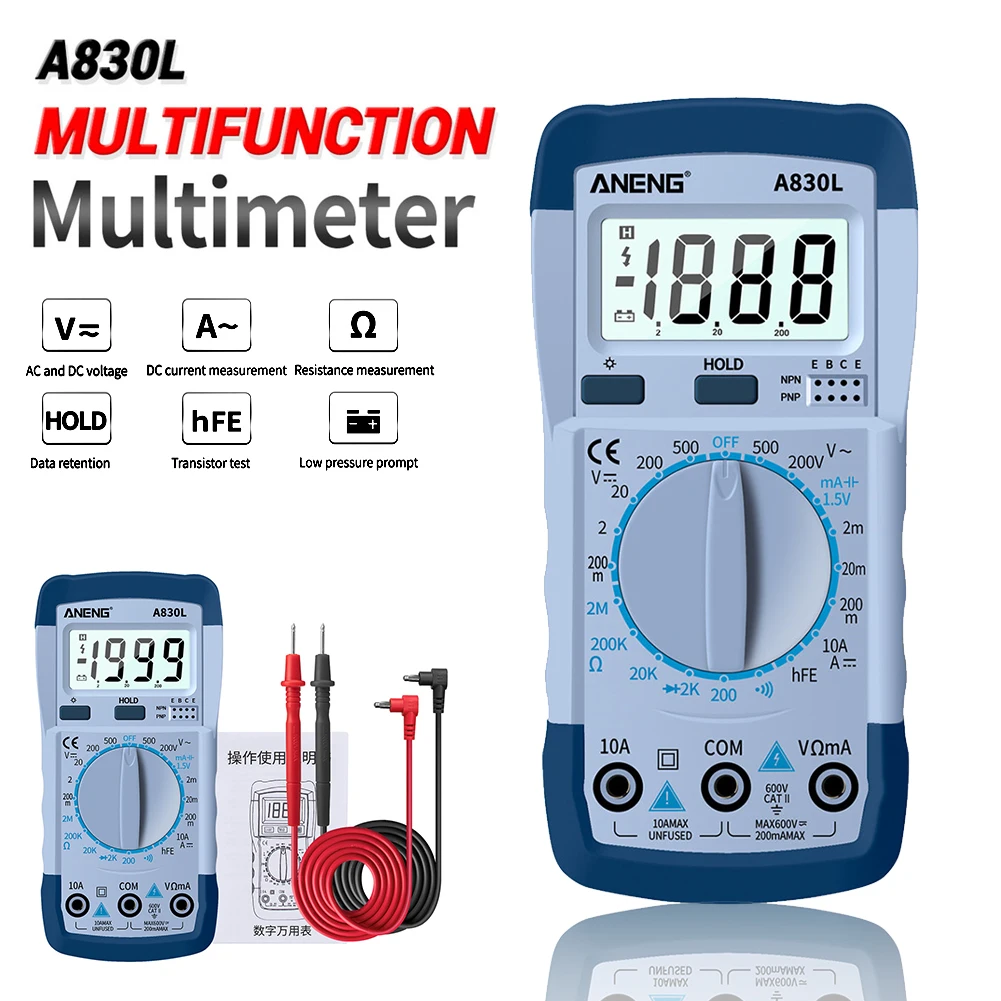 1999 Counts Digital Multimeter Battery Operated DC AC Voltmeter Ohm ...