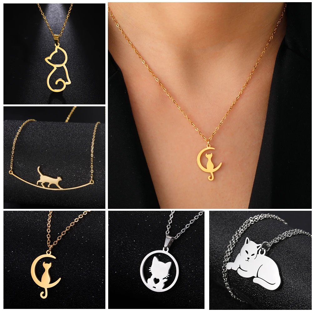 Unift-Lovely-Cat-Pendant-Necklace-for-Women-Girl-Stainless-Steel-Neck ...