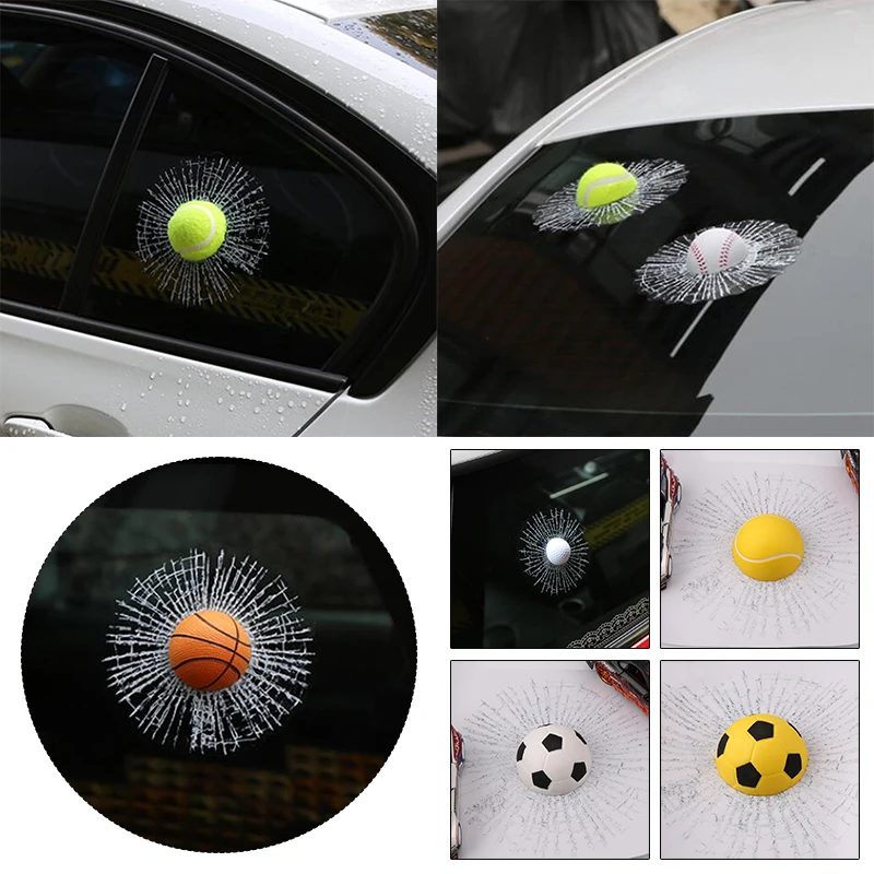 Creative-3D-Car-Styling-Baseball-Football-Tennis-Stereo-Broken-Glass ...