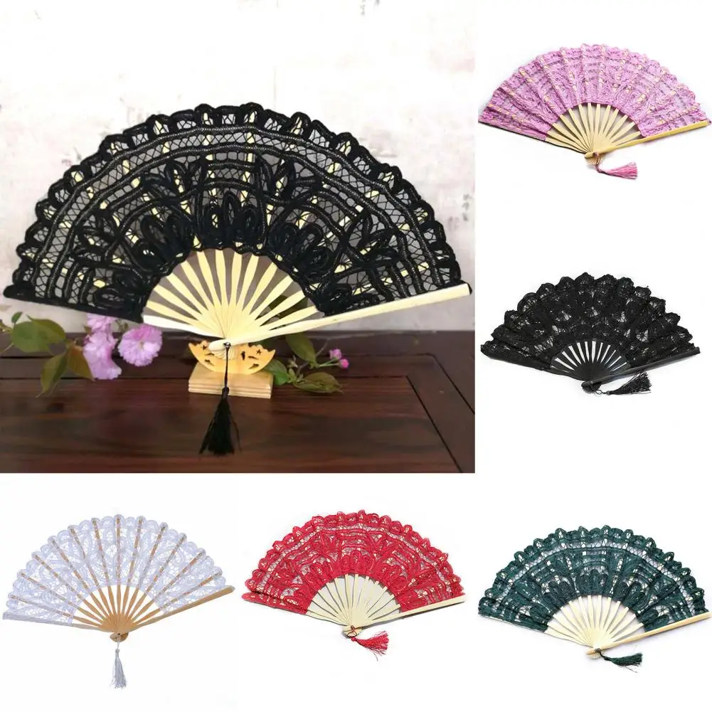 Vintage Lace Folding Fan com Tassel, Desempenho de Dança do Casamento ...