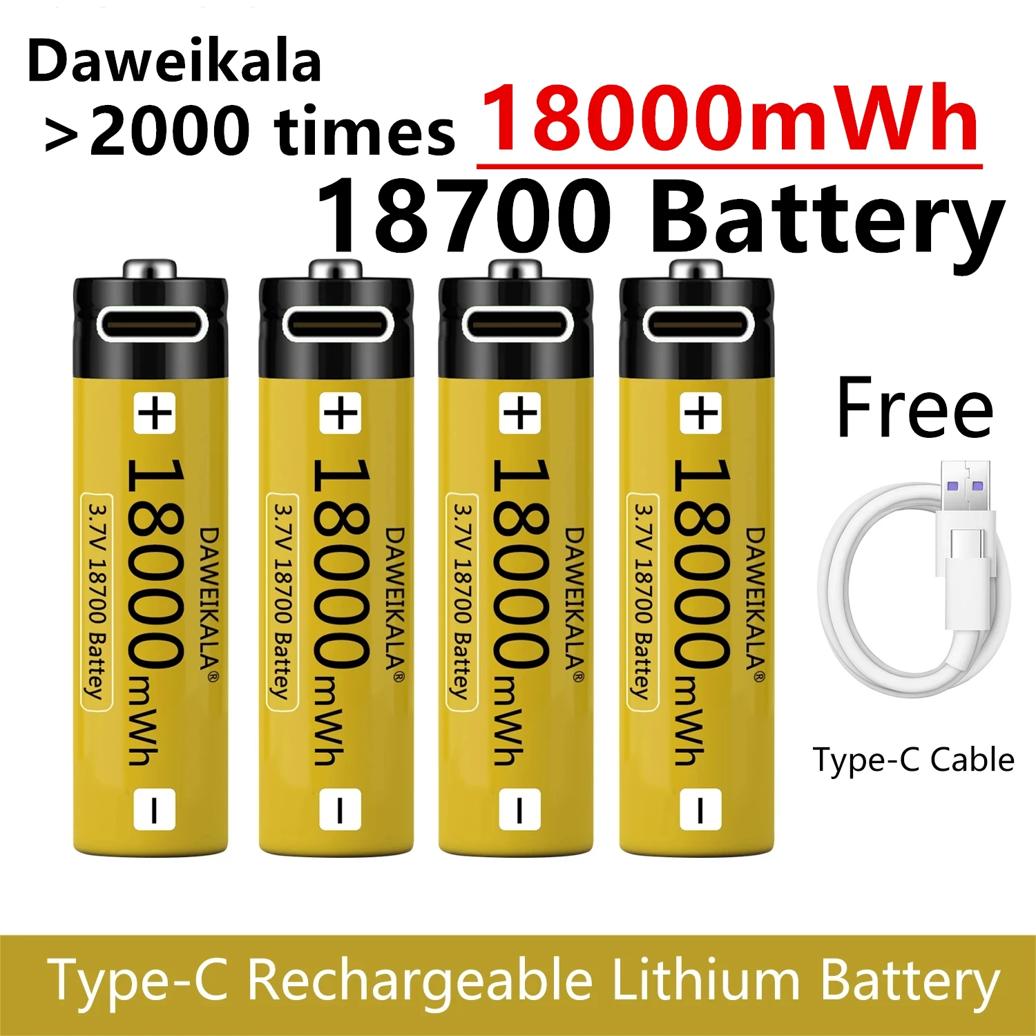 18650-Battery-USB-Type-C-18700-3-7V-18000mWh-USB-Rechargeable-Li-ion ...