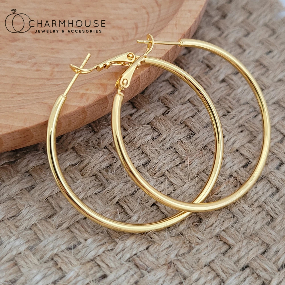 Gold-Hoop-Ohrringe-24K-Gelb-Gold-berzogene-Runde-Gro-e-Kreis-Piercing ...