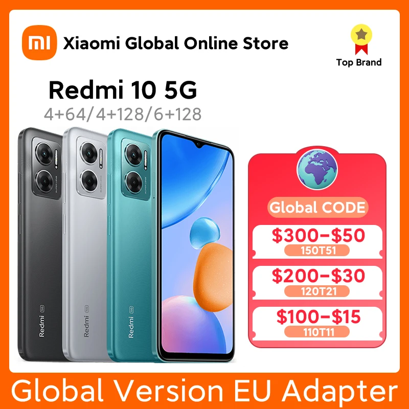Global-Version-Xiaomi-Redmi-10-5G-64GB-128GB-Smartphone-MediaTek ...