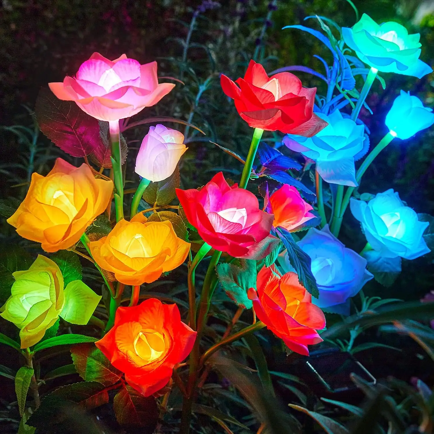1PC-2PCS-Solar-Garden-Lights-5-Head-Flowers-Roses-Lights-Outdoor-Garden ...