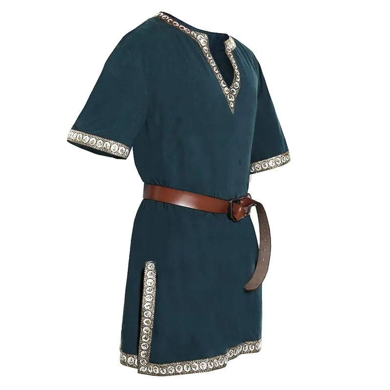 Adult Men Medieval Knight Warrior Costume Green Tunic Clothing Norman ...