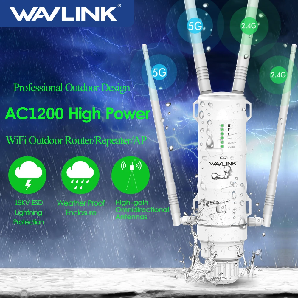 Wavlink High Power Ac1200/600/300 Outdoor Wireless Wifi Repeater Ap ...