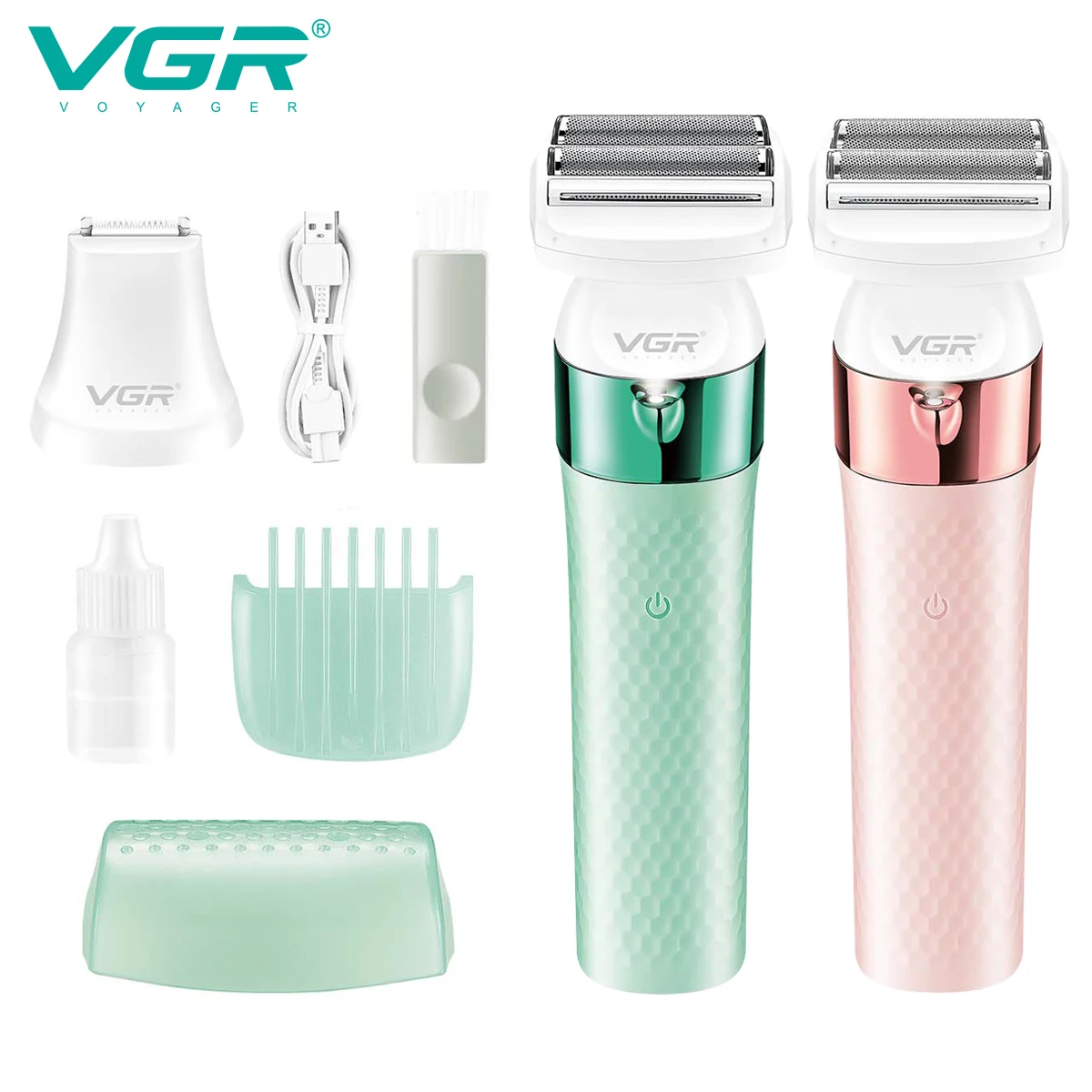 VGR Hair Trimmer Professional Body Shaver Waterproof Hair Removal Cordless Lady Shaver Set ...