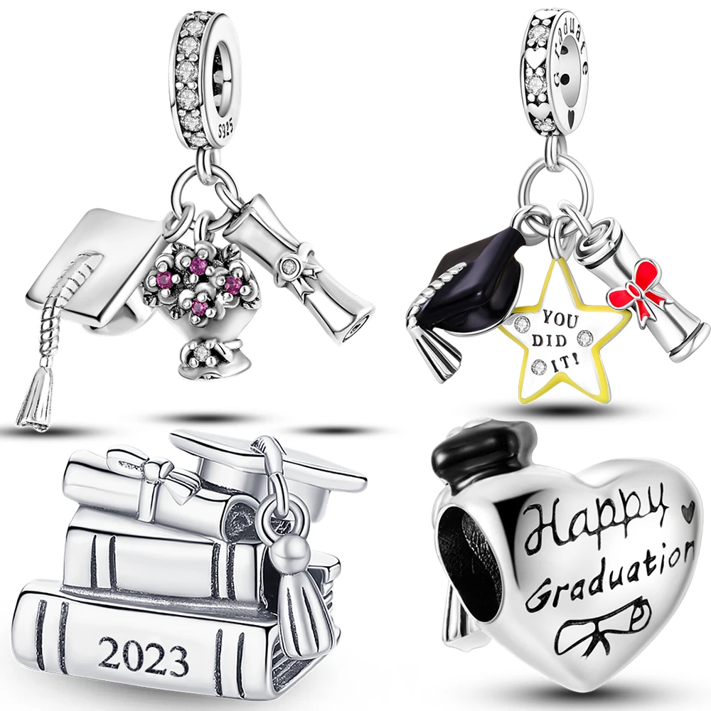 2023-925-Sterling-Silver-Charms-Cap-Gradua-o-Bead-Fit-Pandora-Original ...