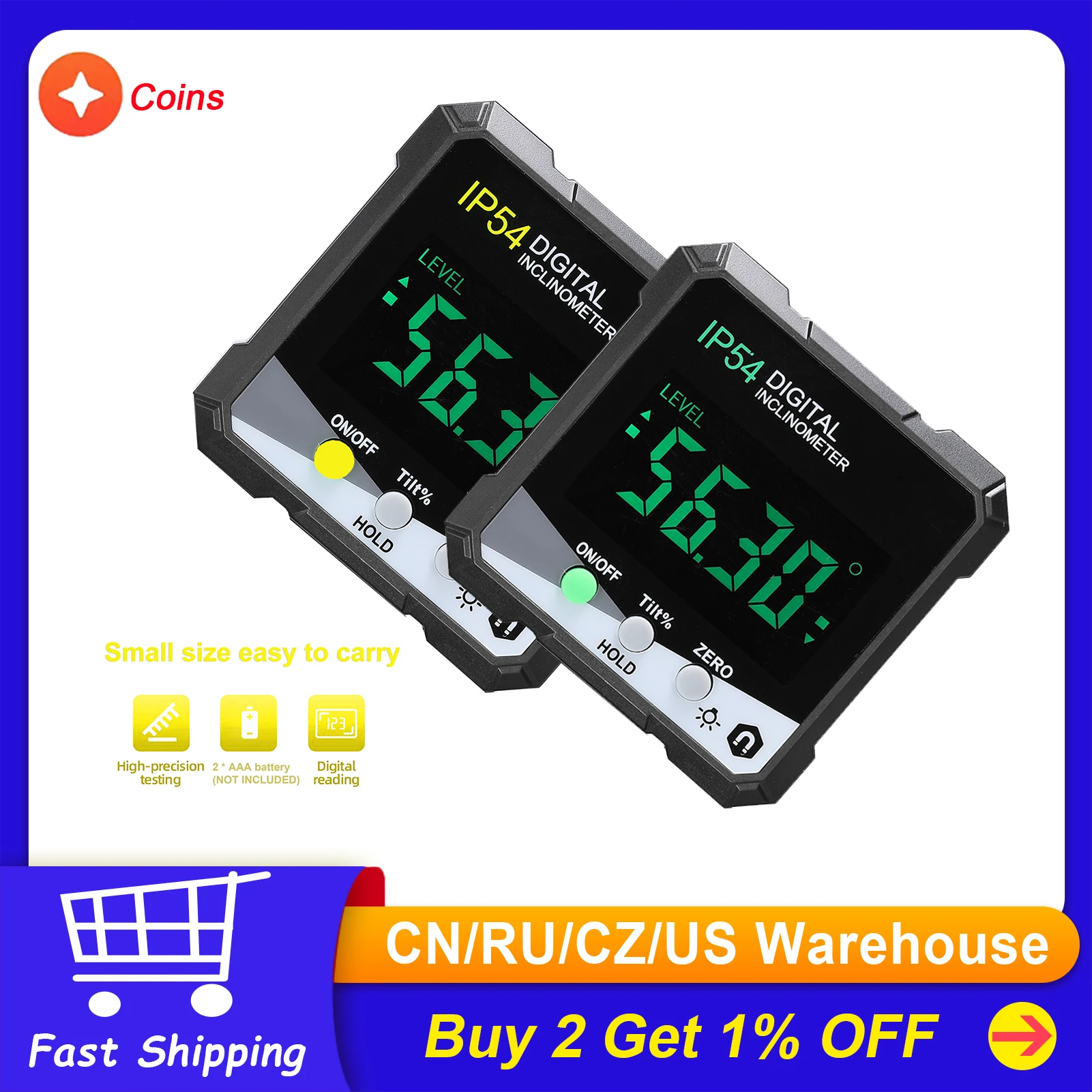 IP54 4*90° Digital Inclinometer Angle Protractor Backlight Protractor ...