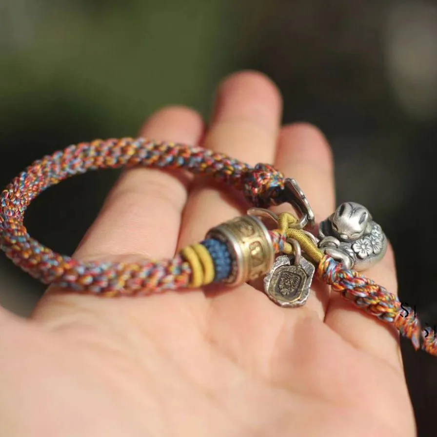 Hand-woven-Hand-Rope-Retro-Silver-Six-character-Zhenyan-Transfer-Beads ...