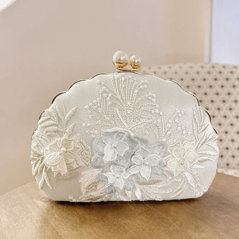 Shell-Shape-Evening-Bags-New-Fashion-White-Embroidered-Lace-Clutches ...
