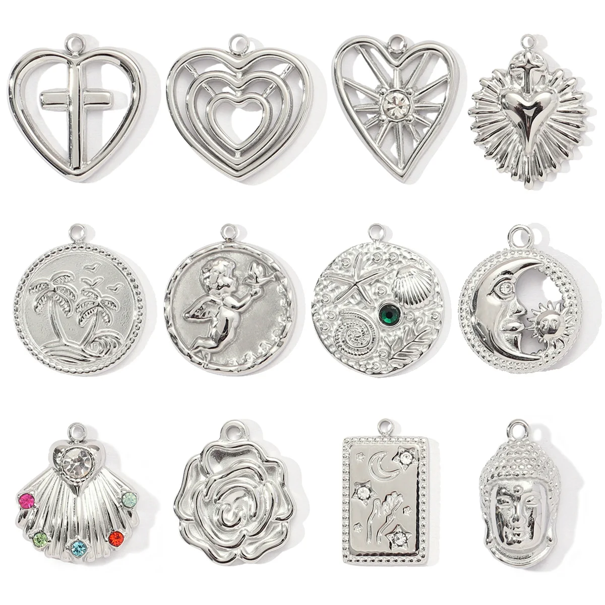 3pcs/Lot Stainless Steel Mirror Polish Love Heart Sun Cross Necklace ...