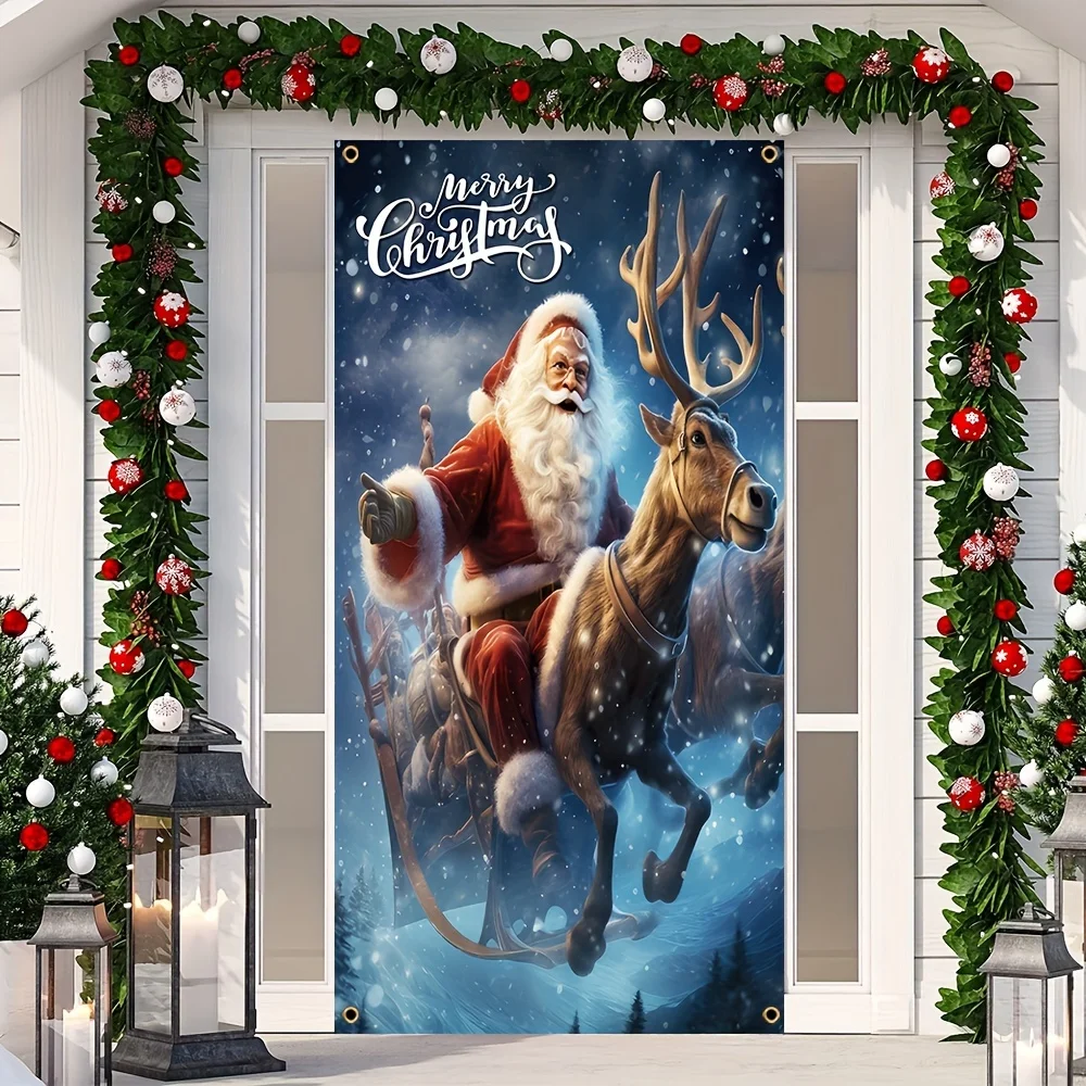Merry-Christmas-door-decoration-Santa-Claus-reindeer-pattern-winter-New ...