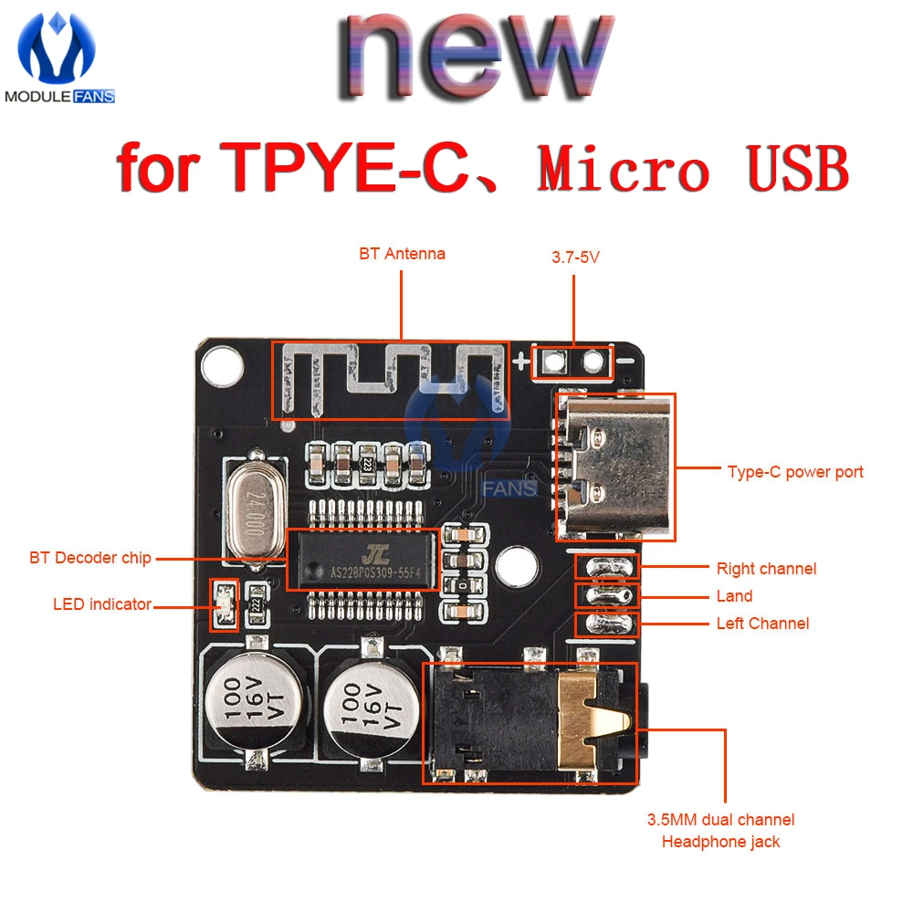 Mini-Bluetooth-Stereo-Audio-Receiver-Board-Module-com-Microfone-para ...