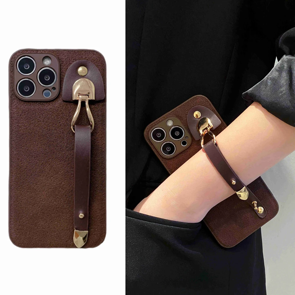 Vintage-leather-wrist-strap-phone-case-for-iphone14promax-11-12-13-Pro ...