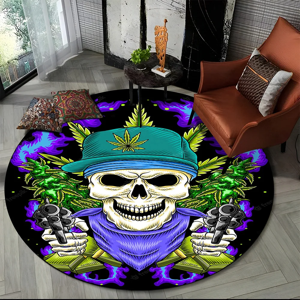 3D-Smoke-Maple-Weed-Plants-Green-Death-Skull-Round-Carpet-Rug-for ...