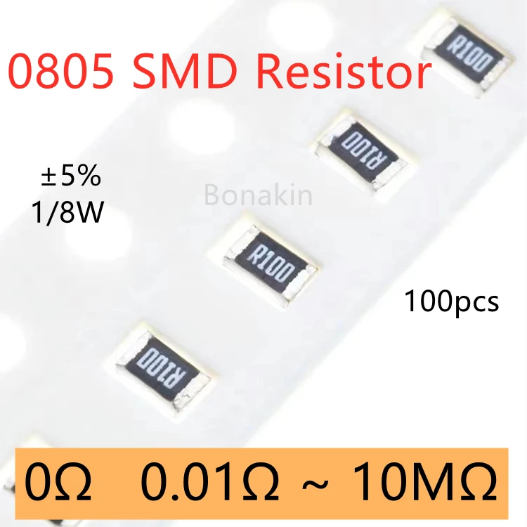 100pcs 0805 5% SMD Resistor 0R 4.7Ω 10 ohm 22R 100R 120R 200R 220R 300R ...