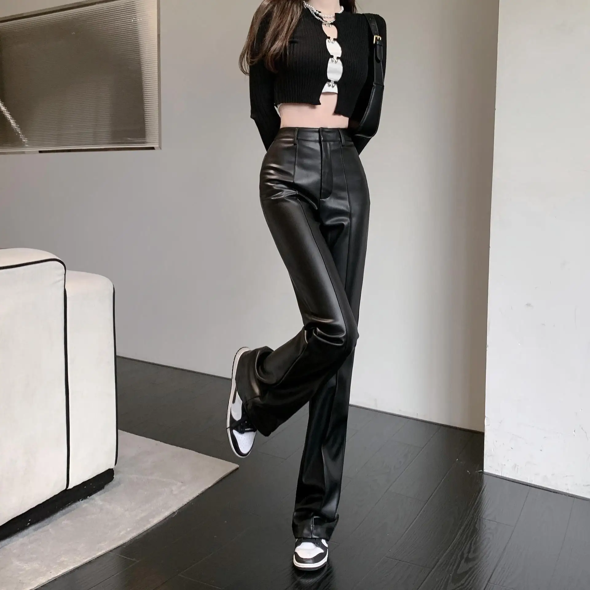 Black-Pants-Office-Ladies-High-Waist-Wide-Leg-Pants-Women-Autumn-Winter ...