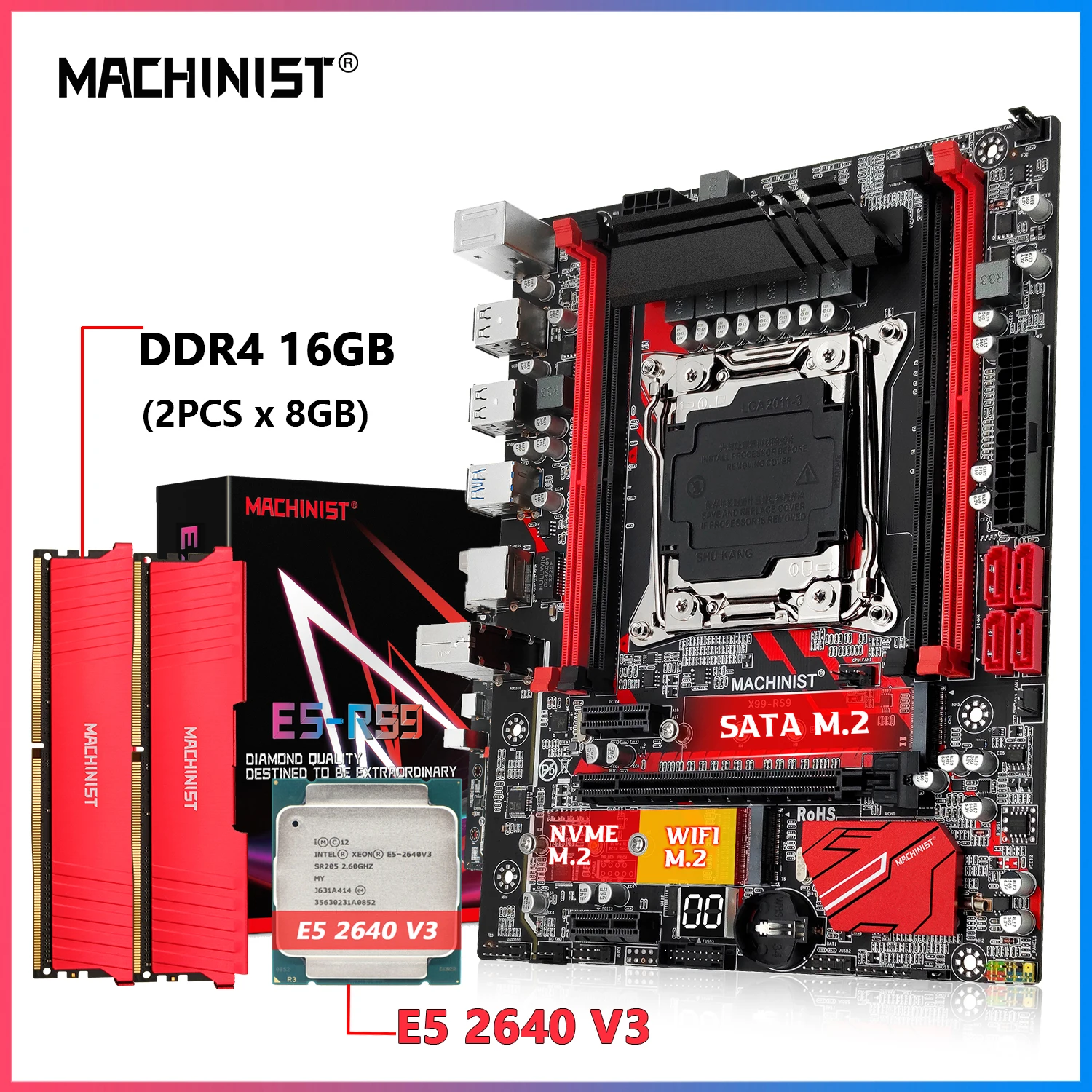 MACHINIST RS9 X99 Motherboard LGA 2011 3 Set Kit Xeon E5 2640 V3 CPU ...