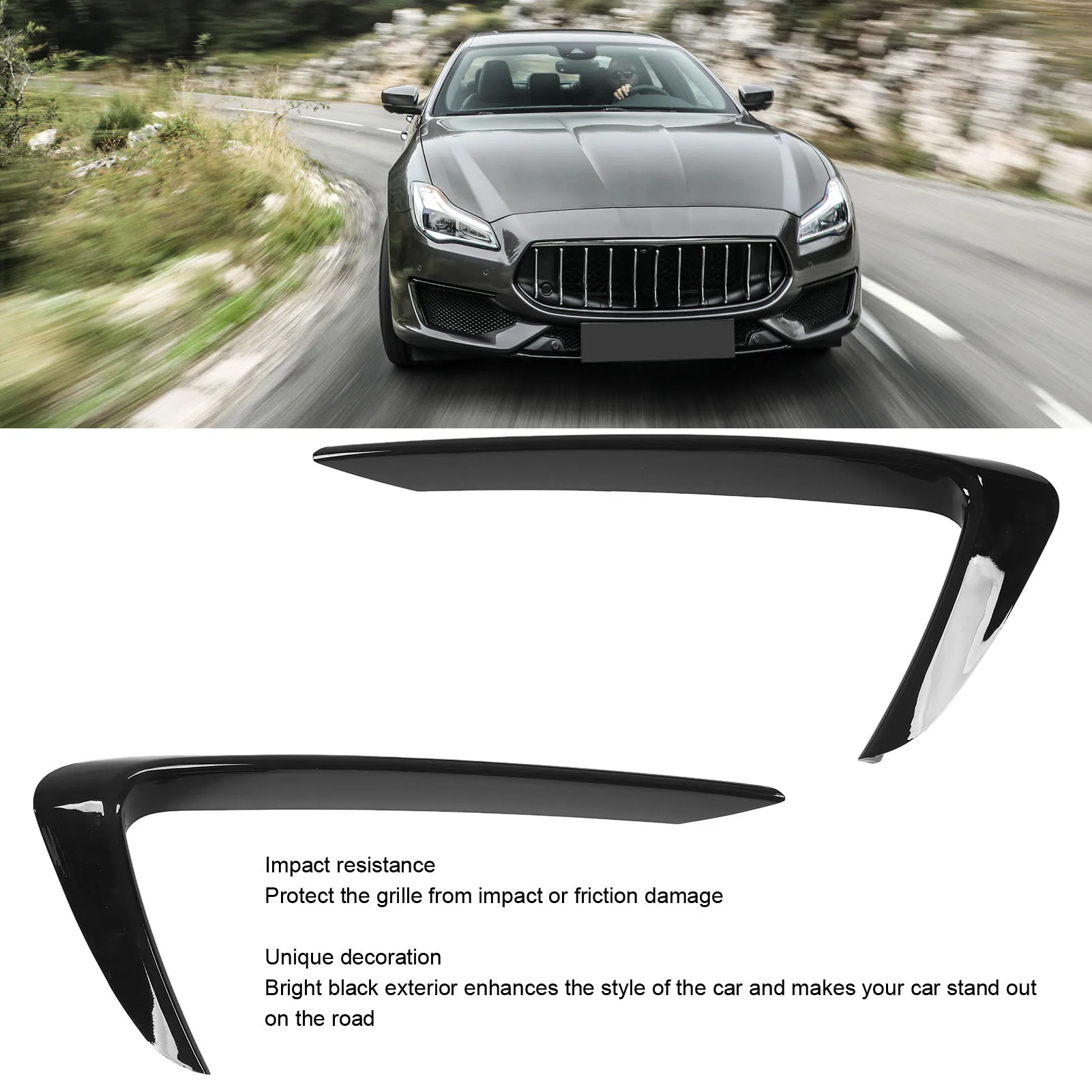 1-Pair-Front-Bumper-Grille-Upper-Trim-Cover-Gloss-Black-Replacement-for ...