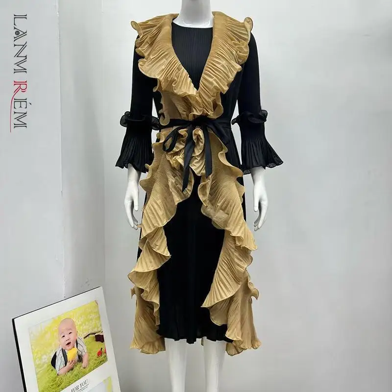 LANMREM New Lace-Up Ruffled Women's Pleated Dress Fashion Big Size ...