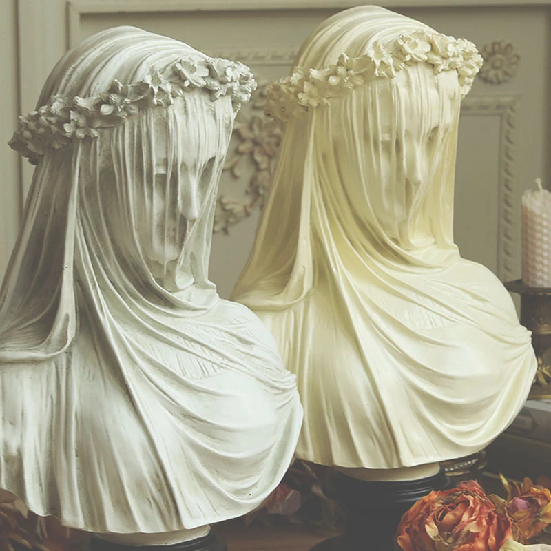 Veiled Woman Candle Silicone Mold Female Bride Antique Bust Statue ...