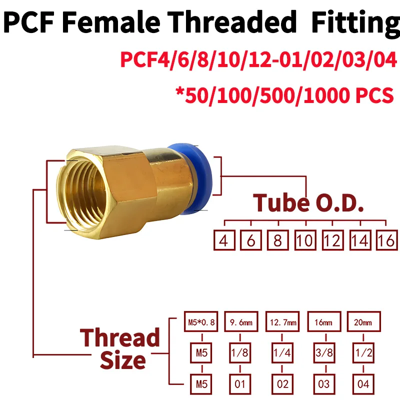50-100-500-1000-PCS-PCF-Air-Pipe-Fitting-Hose-Tube-BSP-Female-Thread ...