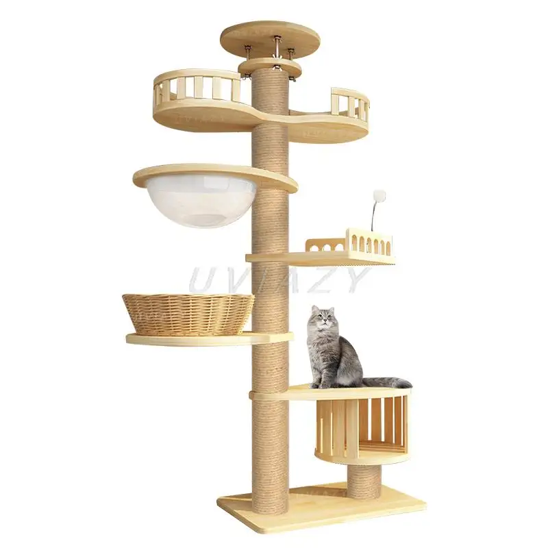 Large-Multi-Level-Cat-Tree-Shelf-Wood-Climbing-Frame-Scratching-Post ...
