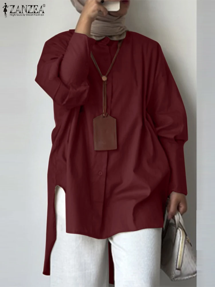 ZANZEA-Women-Lapel-Long-Sleeve-Shirt-Vintage-Autumn-Blouses-Muslim ...