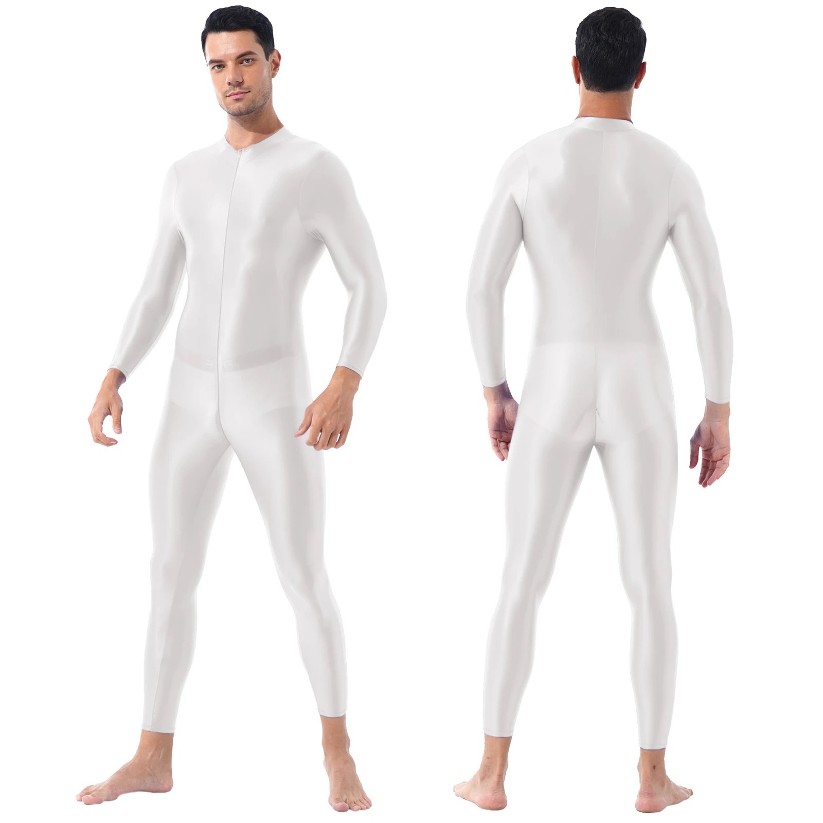 Mens Male One-piece Ankle Length Jumpsuit Shimmery Lingerie High Neck ...