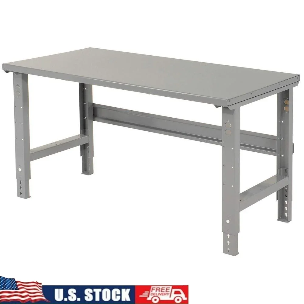Adjustable Steel Workbench Leg 72" x 30" D C-Channel Square Edge Gray